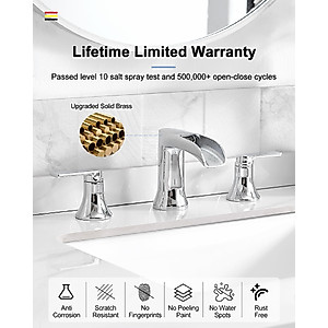 HOIGY Chrome Bathroom Faucet, 2 Handles Brass Widespread Waterfall Faucet for Bathroom Sink, 4-10 Inch Sink Faucet Bathroom 3 Hole, Farmhouse RV Restroom Vanity Faucet with Pop Up Drain & Water Hoses