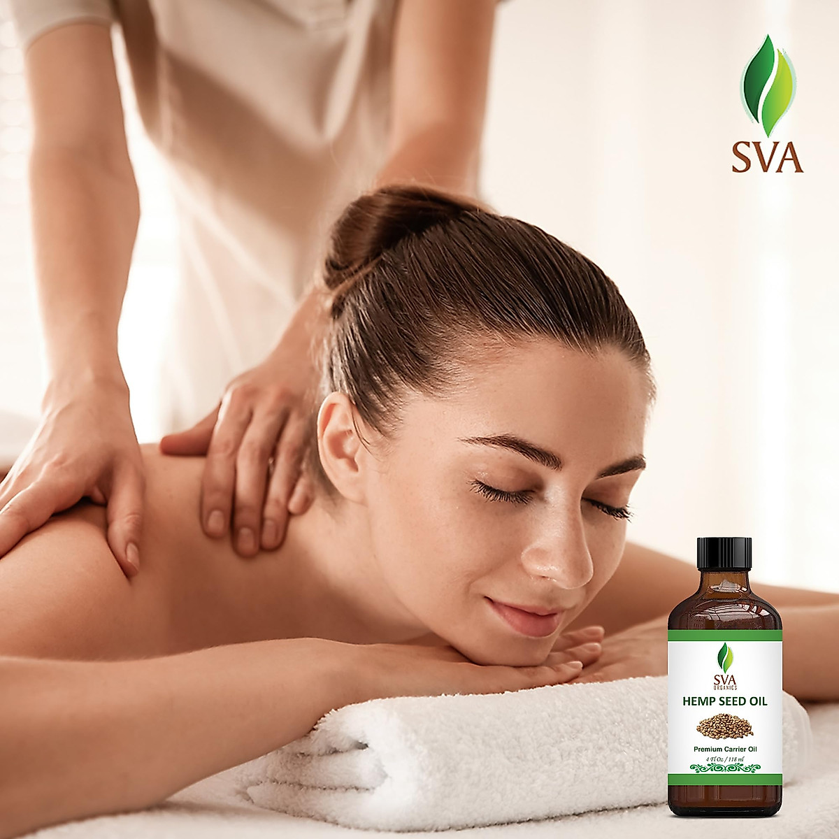 SVA ORGANICS Hemp Seed Oil Cold Pressed 4oz (118 ml) Premium Carrier Oil With Dropper For Skin Care, Hair Care, Scalp Massage, Body Massage, Hair Products, Cosmetics & Soap