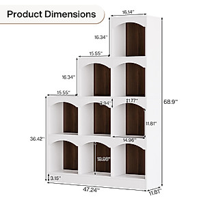 Tribesigns 9 Cubes Bookshelf, Modern 9-Cube Stepped Etagere Bookcase, L-Shaped Ladder Corner Open Bookshelf, Wood Storage Display Shelf for Living Room Home Office, White