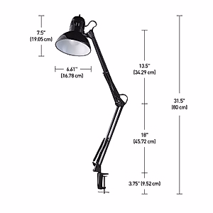 Globe Electric 12641 32" Swing-Arm Clamp-On Lamp, Black Finish, LED Bulb Included, Home Office Accessories, Desk Lamps for Home Office, Home Décor, Desk Lamp, Nightstand, Room Décor, Reading Lamp