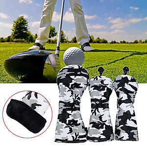 Milageto 3 PCS Waterproof Camouflage Golf Club Head Covers for Fairway Wood and Driver Headcover Black Camo Pattern with Number Tag - 3PCS No 1 3 5