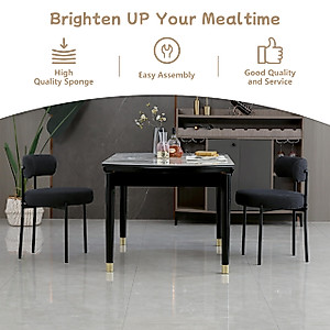 AISALL Black Dining Chairs Set of 2 Round Upholstered Boucle Dining Room Chairs Mid-Century Modern Kitchen Chairs Curved Backrest Chairs for Dining Room Black Metal Legs