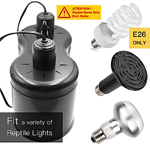 ReptiKing Reptile Dual Dome 12inch, Fits Reptile Light/Heat Lamp/UVB Light, Max. 160W each,Patent Design K8561, Reptile Light Fixture