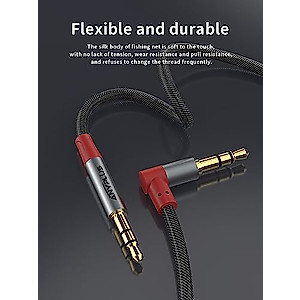 ANYPLUS Aux Cord, Headphone Jack to Headphone Jack Aux Cable 90 Degree 3.5mm Audio Cable Male to Male Fish Wire Braided Auxiliary Cord for Android for Car Compatible with iPhone,iPod,iPad,Speakers