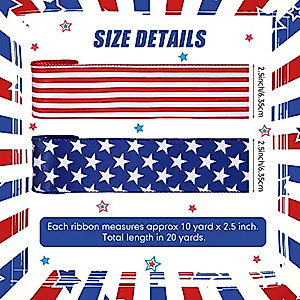 2 Rolls 20 Yard Red White and Blue Ribbon Patriotic Star and Striped Wired Ribbon Royal Blue USA Ribbon DIY Crafts for 4th of July, Independence Day, Memorial Day (Red, White, Blue, 2.5 Inch)