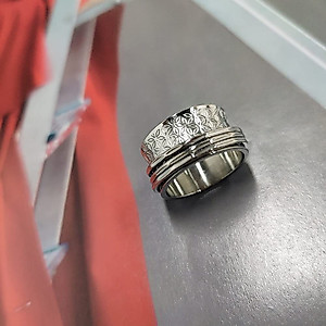 Flowers Stainless Steel Spinner Rings Fidget Band for Women Girls Men Rotating Stress Relief Anxiety Finger Wide Ring Matching Couple Promise Jewelry Girlfriend Boyfriend Bff Gifts Valentine's Day Birthday (10)