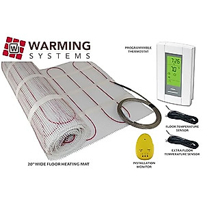 30 Sqft Mat, Electric Radiant Floor Heating System with Digital Floor Sensing Thermostat, Includes 2 Floor Temperature Sensors and Installation Monitor, Heated Floor System, Radiant Floor Heating Mat