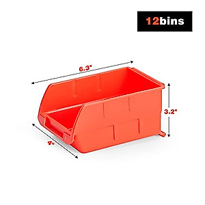 Ultrwall 12 PCS Bins & 3 Rails, Plastic Hanging Storage Organizer Bins, Wall mounted Garage Tool Storage Systerm, 12x bins(6.3inch X 3.2inch X 4inch), 3 x rails (17inch)