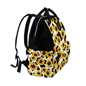 Glaphy Large Capacity Baby Diaper Bag Sunflowers Cow Print Durable Multi Function Travel Backpack
