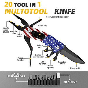 Multitool Pocket Knife American Flag, US Flag Folding Knife, Patriotic Christmas Stocking Stuffers American Gifts for Men Him Dad Husband, Cool Gadgets for Survival Fishing, Camping Accessories