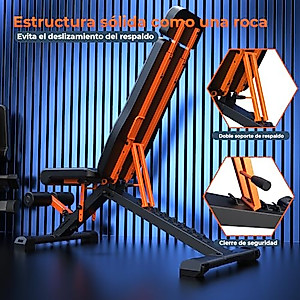 900LBS Adjustable Weight Bench - Bonvork Foldable Workout Bench Press with 80 X 40MM Heavy Duty Steel for Home Gym,Incline Decline Strength Training Bench for Full Body Exercise with Fast Folding