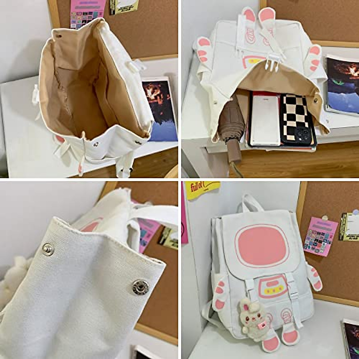 Kawaii Backpack for Teen Girls Boys School College Travel Aesthetic Bookbag with Cute Pendant Casual Bag Schoolbag Daypack (Black/White)