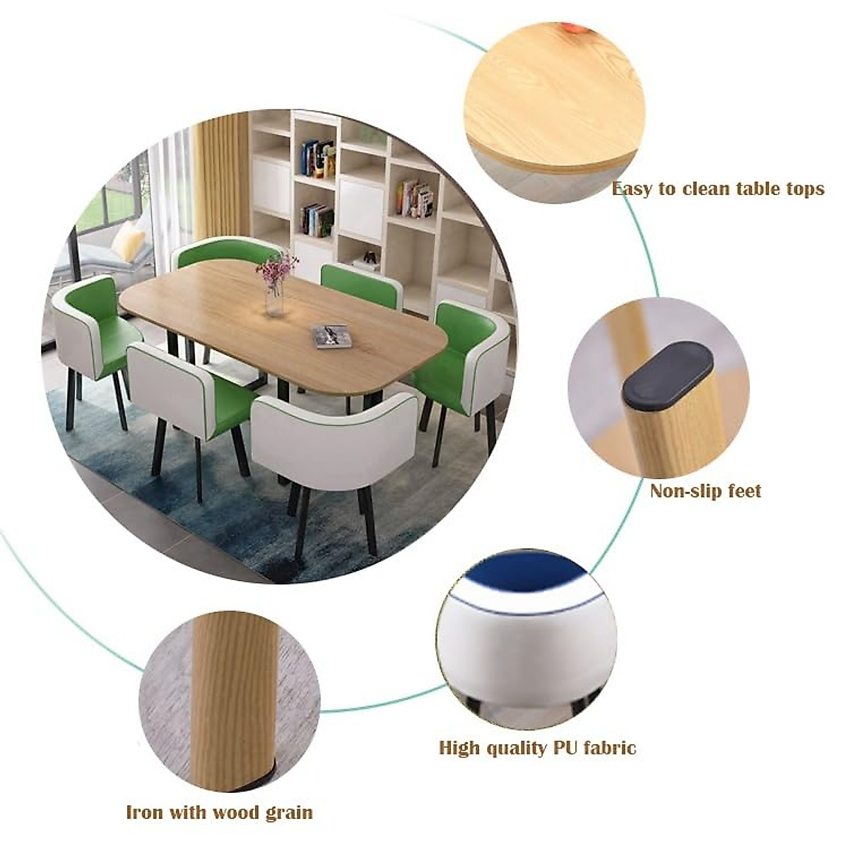 MEFFEE Office Reception Round Table- Coffee Table and 6 Chair Set Space-Saving Conference Table Dining Table Set for 6 Business Meetings Room Table (Color : Yellow 1) (Color : Black)