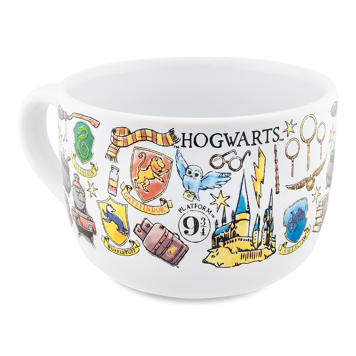 Silver Buffalo Harry Potter Hogwarts Destination Ceramic Soup Mug Bowl With Vented Lid and Handle For Ice Cream, Cereal, Beverages | Holds 24 Ounces
