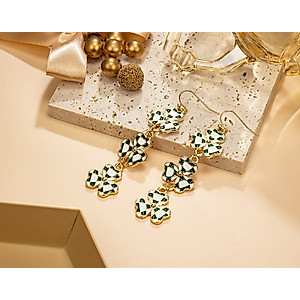 St Patrick's Shamrock Earrings for Women, Unique Green and White Luck Clover Jewelry, Charm Irish Party Gift