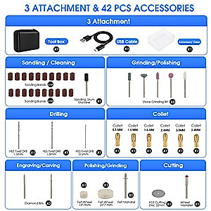BYWOKY Cordless Rotary Tool, 3.7V Li-ion Mini Power Rotary Tool 5-Speed with 2.0 Ah Battery, Front LED Lights and 42pcs Accessories Kit for Drilling, Carving, Engraving, Sanding, Polishing and Cutting