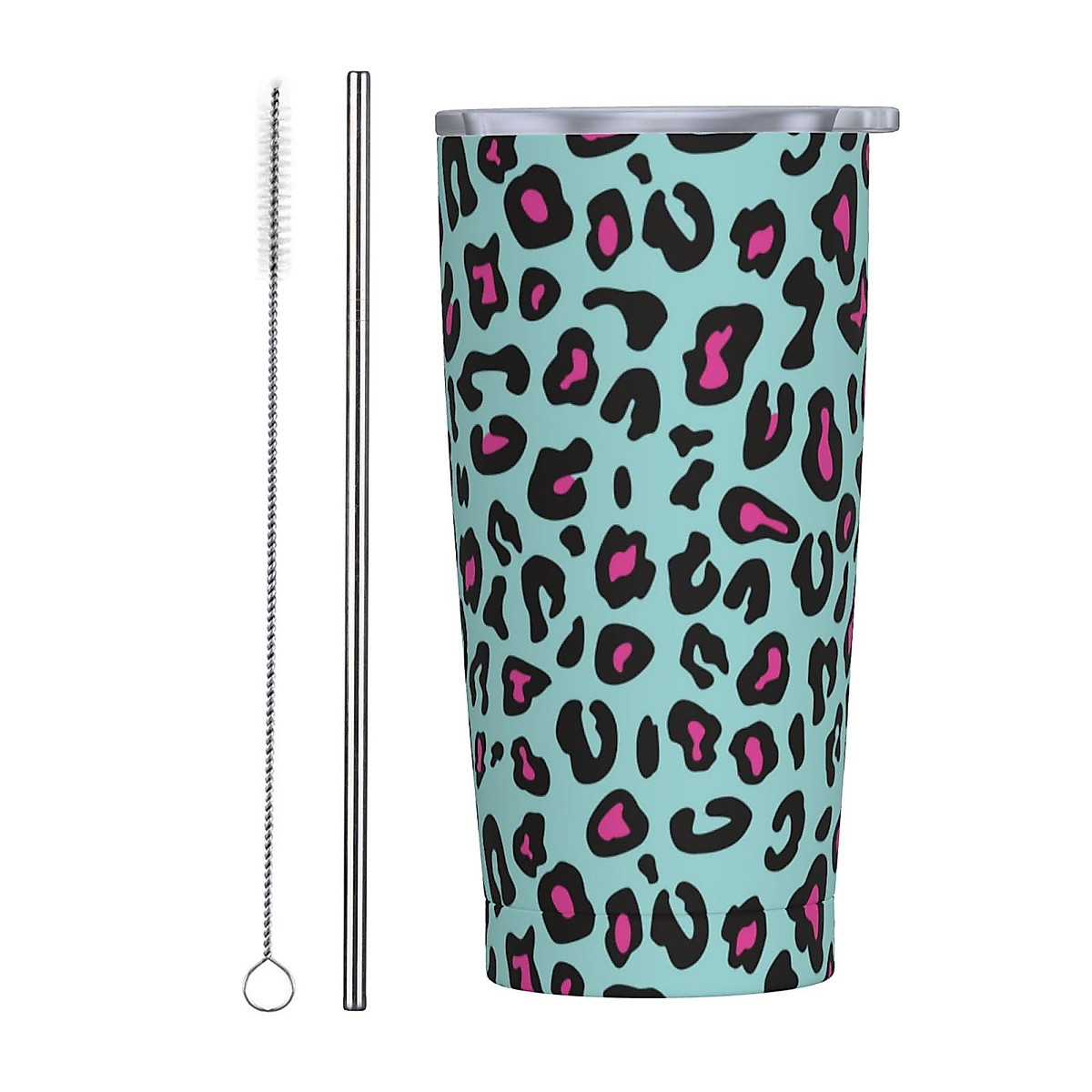 JASROTAO Blue Pink Leopard Tumbler,Leopard 20oz Stainless Steel Insulated Travel Tumbler,Travel Coffee Mug with Lid and Straw Water Bottle Drink Tumbler Cups Gifts for Women Men Lovers
