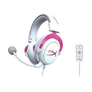 HyperX Cloud II - Gaming Headset, 7.1 Virtual Surround Sound, Memory Foam Ear Pads, Durable Aluminum Frame, Detachable Microphone, Works with PC, PS5, PS4 – White/Pink