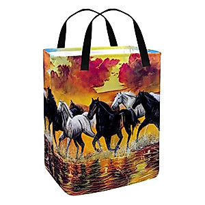 Horses Runs in Splashes Water Print Collapsible Laundry Hamper, 60L Waterproof Laundry Baskets Washing Bin Clothes Toys Storage for Dorm Bathroom Bedroom