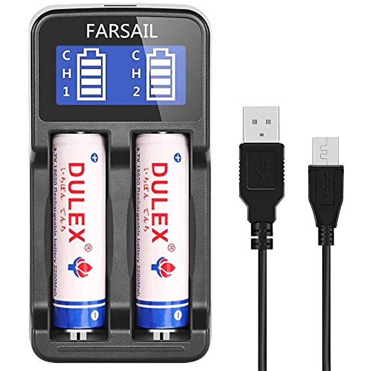 FARSAIL LCD Universal 18650 Battery Charger for 3.7V Li-ion Rechargeable Batteries 18650 18490 18350 17670 17500 16340(RCR123A) 14500 and Ni-MH Ni-CD Rechargeable AA AAA Batteries