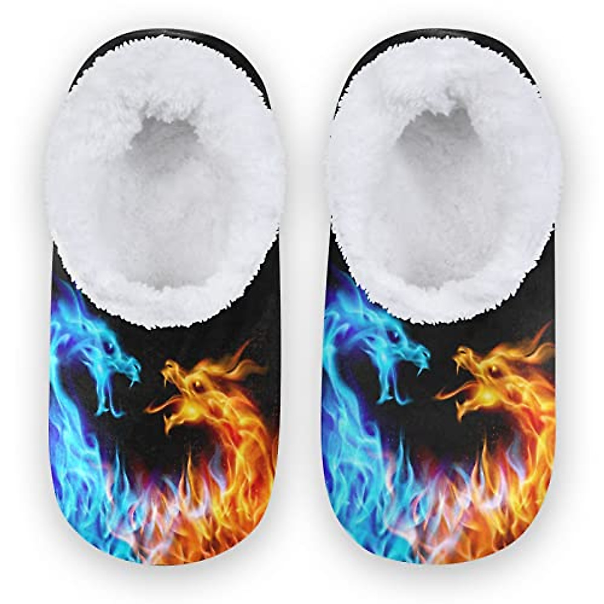Fire Dragon Blue Red Kids Boys Girls Slippers Soft Memory Foam Indoor Toddler House Slipper Non Slip Spa Travel Household Shoes for Winter Home Bedroom