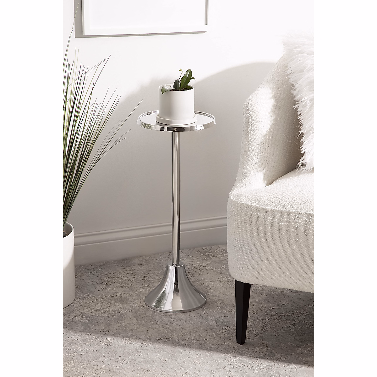 Kate and Laurel Sanzo Modern Pedestal Side Table, 9 x 9 x 23, Silver, Decorative End Table with Sleek Tabletop