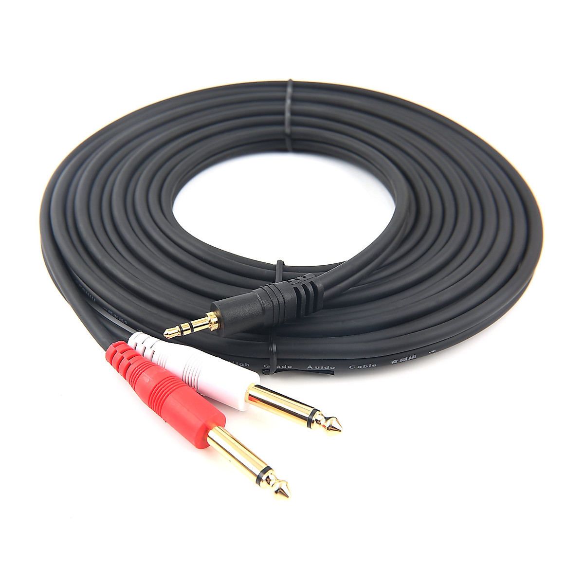 Devinal [25 Feet 1/8 inch Male Stereo to Dual 1/4 Mono Male Audio Cable, 3.5mm TRS to Dual 6.35mm TS Y Splitter Breakout Cord, Gold Plated Heavy Duty Durable 7.5 Meters