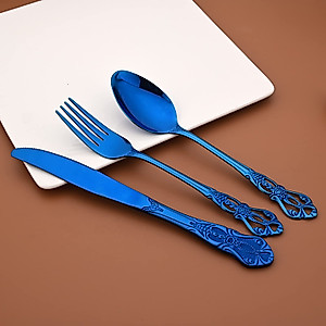 Snplowum Royal 24-piece Blue Mirror Silverware Dinnerware, 18/10 Stainless Steel Luxury Flatware Service For 6 Include Knives/Forks/Spoons/Teaspoons, Dishwasher Safe