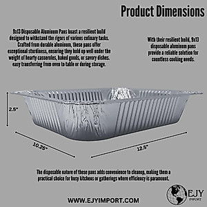 EJY IMPORT Aluminum Pans Half Size, 9x13, Heavy Duty Disposable Foil Pans For Baking, Chafing & Roasting, Deep Tin Foil Bakeware, Food Prepping, Steam Table Tray. (10 Pack, With Lids)