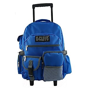 K-Cliffs Heavy Duty Rolling Backpack School Bookbag with Wheels Deluxe Wheeled Daypack