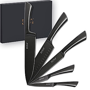 EUNA Kitchen knife set of 5, Sharp Chef Knife Set without Block Professional High Carbon Stainless Steel Cooking Knife Set with acrylic Handle and Gift Box