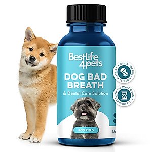 Dog Bad Breath Treatment & Dog Dental Care Solution - Natural Supplement for Canine Oral Health - Dog Tooth Pain Relief, Plaque Control, Gum Disease, Gingivitis - 400 Odorless, Tasteless Pills