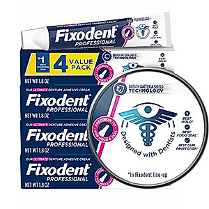 Fixodent Professional Ultimate Denture Adhesive Cream for Full and Partial Dentures, 1.8 oz, 4 Pack