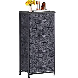 Pipishell Dresser with 4 Drawers, Tall Storage Tower with Sturdy Steel Frame Wood Top，Fabric Dresser Organizer Unit for Bedroom, Hallway, Entryway, Closets, Nursery Room Black