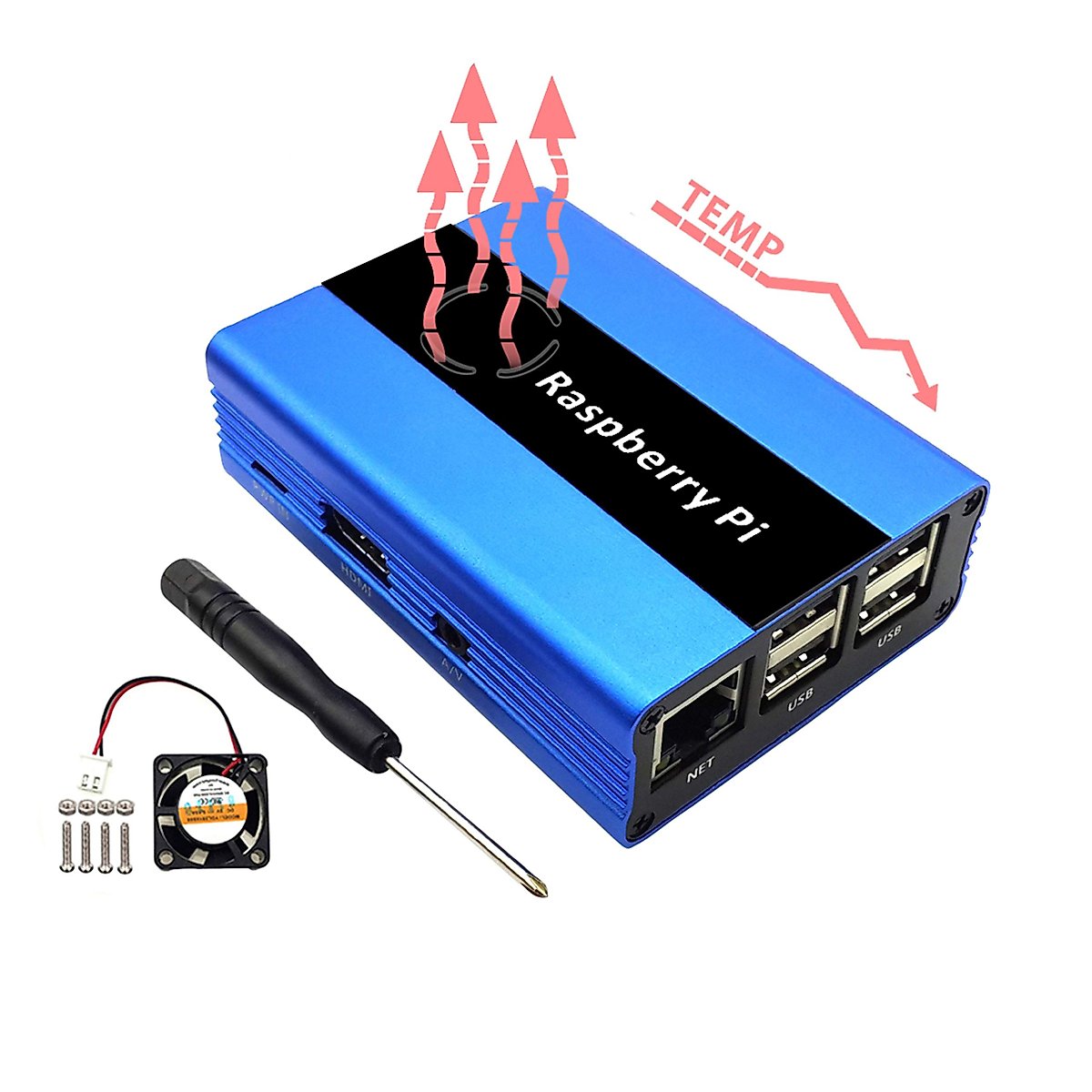 Premium Raspberry Pi Case Aluminum with Fan for Raspberry Pi 3B+/3/2B (Blue)