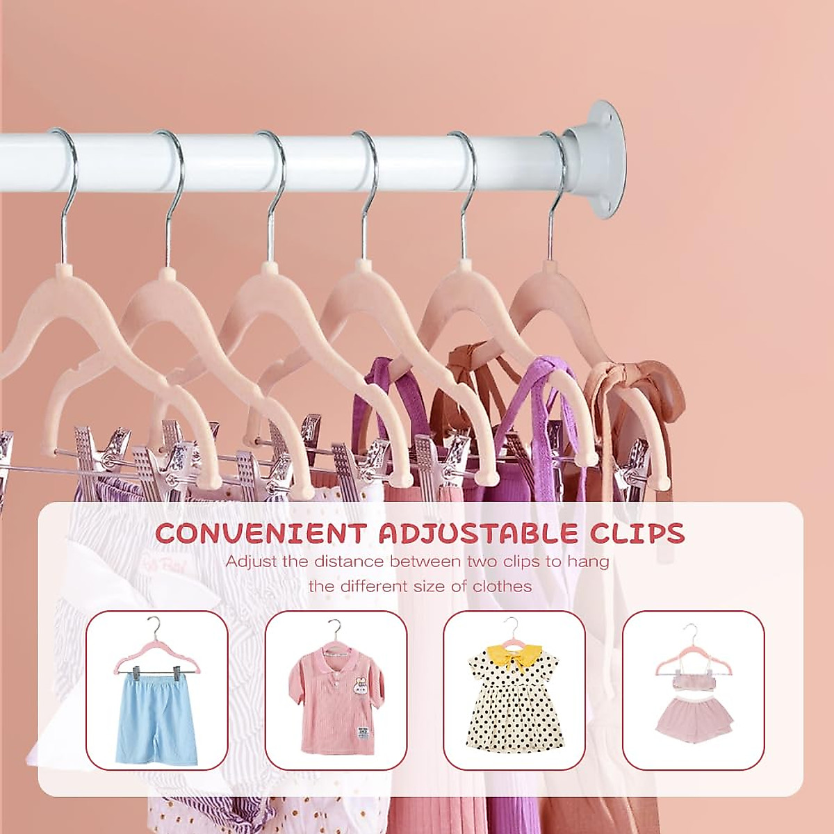 Stormix Baby Hangers, 14 Pack Pants Hangers with Clips, Non-Slip Clothes Hangers, Heavy-Duty Kids Hangers for Shirts, Pants, Skirts, Dresses, Jackets, Coat (Pink)