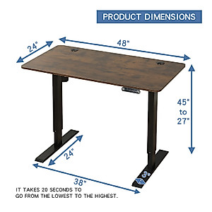 Jceet Adjustable Height Electric Standing Desk, 48 x 24 Inch Sit Stand Computer Desk with Lockable Casters, Stand Up Desk Table for Home Office, Black Frame+ Rustic Brown Top