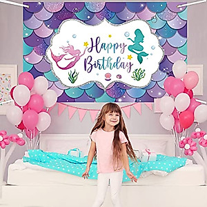 6x3.6ft Mermaid Backdrop for Girls Birthday Mermaid Birthday Banner Mermaid Birthday Party Decorations Photography Background
