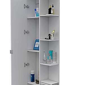 TUHOME Urano Linen Storage Cabinet Organizer with Swinging Hinge Door and 9 Shelves for Bathroom Bedroom Kitchen or Garage, White