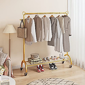 Dttwacoyh Garment Rack, Clothing Rack with Rounded Corners and Wheels,Cute Cat Ears, Heavy Clothes Rack for Bedroom, Living Room and Dormitory(Gold)