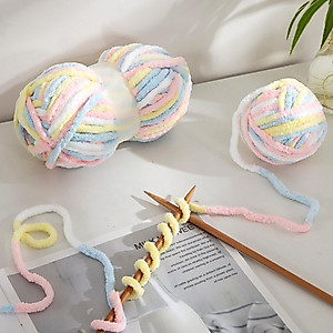 HOMBYS 6 Pack Velvet Baby Blanket Yarn for Crocheting, Super Bulky Tie Dyed Soft Chenille Rainbow Yarn for Knitting,Weaving DIY Craft,Toy Doll,Pink Multi Colored, 6 Skeins (55 yds,3.5 oz Each Skein)