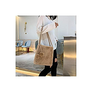 Ulisty Women Autumn Winter Small Faux Fur Shoulder Bag Fluffy Bucket Bag Plush Handbag khaki