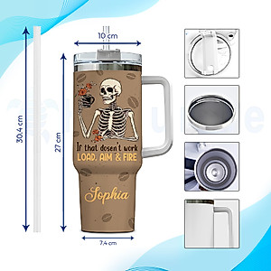 Hyturtle Personalized Goth Skull Tumbler - Gifts For Skeleton Lovers - Horror Lovers Gifts - Halloween Holiday Gifts For Women - Skeleton Gifts - Custom Name Travel Coffee Cup 40oz With Lid And Straw