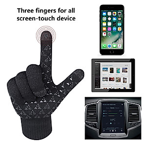 3-Pieces Winter Beanie Hats, Scarf and Touch Screen Gloves Set for Men and Women, Warm Knit Cap Set Black