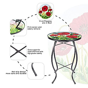 MUMTOP Outdoor Side Table - Small Mosaic Patio Table, Poppy 14” Accent Round Side Table Glass Plant Stand for Garden Patio Living Room