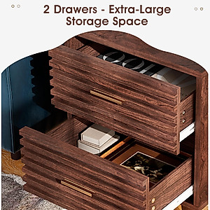 Night Stand with Charging Station Set of 2, Side Table with 2 Drawers, Mid Century Modern End Table with Storage, Bedside Table with USB Ports and Outlets, Nightstand for Bedroom, Brown 2PCS