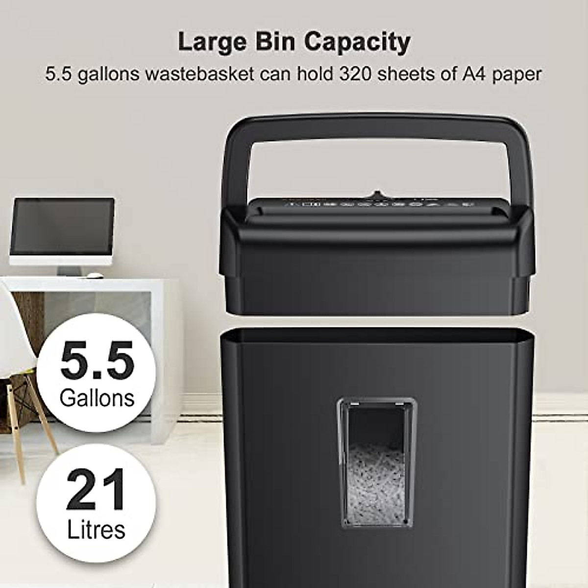 bonsaii 10-Sheet Paper Shredder, Credit Card Cross-Cut Shredders for Home Office Use, 5.5 Gallons Large Wastebasket with Transparent Window, Black (C209-D)