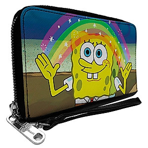 Buckle-Down Women's PU Zip Around Wallet Rectangle-Spongebob Squarepants, 7.5"x4.5"