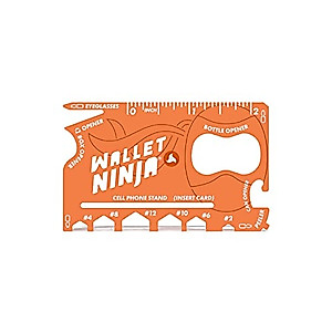 Wallet Ninja Multitool Card – 18 in 1 Credit Card Multi-Tool (Bottle Opener, Can Opener, Screwdrivers, Phone Stand & More) – Orange