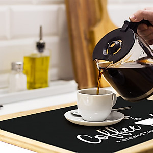 Queekay Coffee bar mat 24" x 16" Coffee mat for countertop Coffee placemats Coffee bar Accessories Coffee Pot mat Hide Stain Rubber Backed Absorbent Dish Drying Mat (Stylish Pattern)